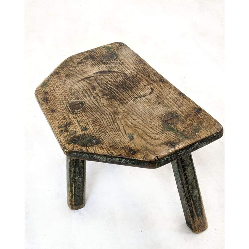KONTRAST - Antique Solid Elm and Beech Polygon Stool/ Rustic Farmhouse ...