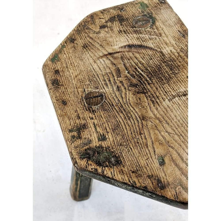 KONTRAST - Antique Solid Elm and Beech Polygon Stool/ Rustic Farmhouse ...