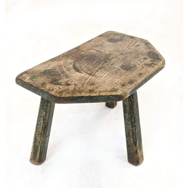 KONTRAST - Antique Solid Elm and Beech Polygon Stool/ Rustic Farmhouse ...