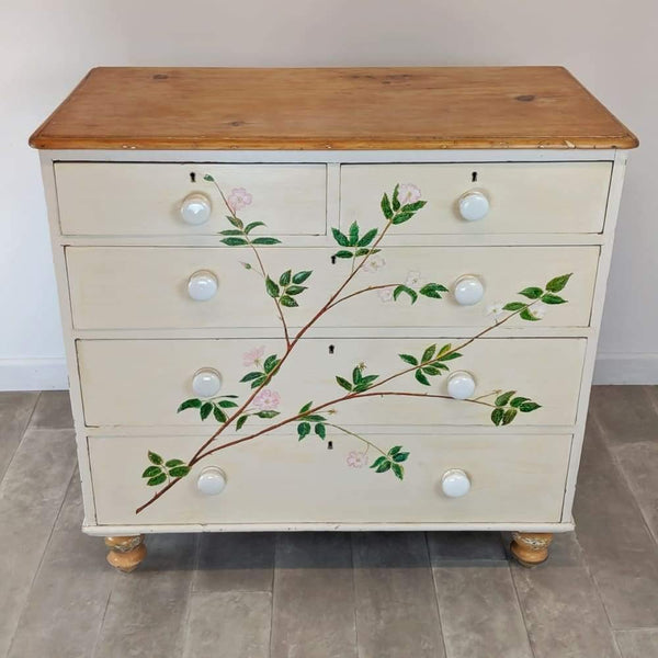Floral chest of drawers - hand painted cream drawer unit – KONTRAST