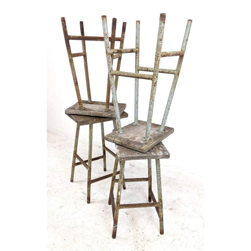 KONTRAST - Industrial Rustic Stools x 4 Painted blue metal frame with ...